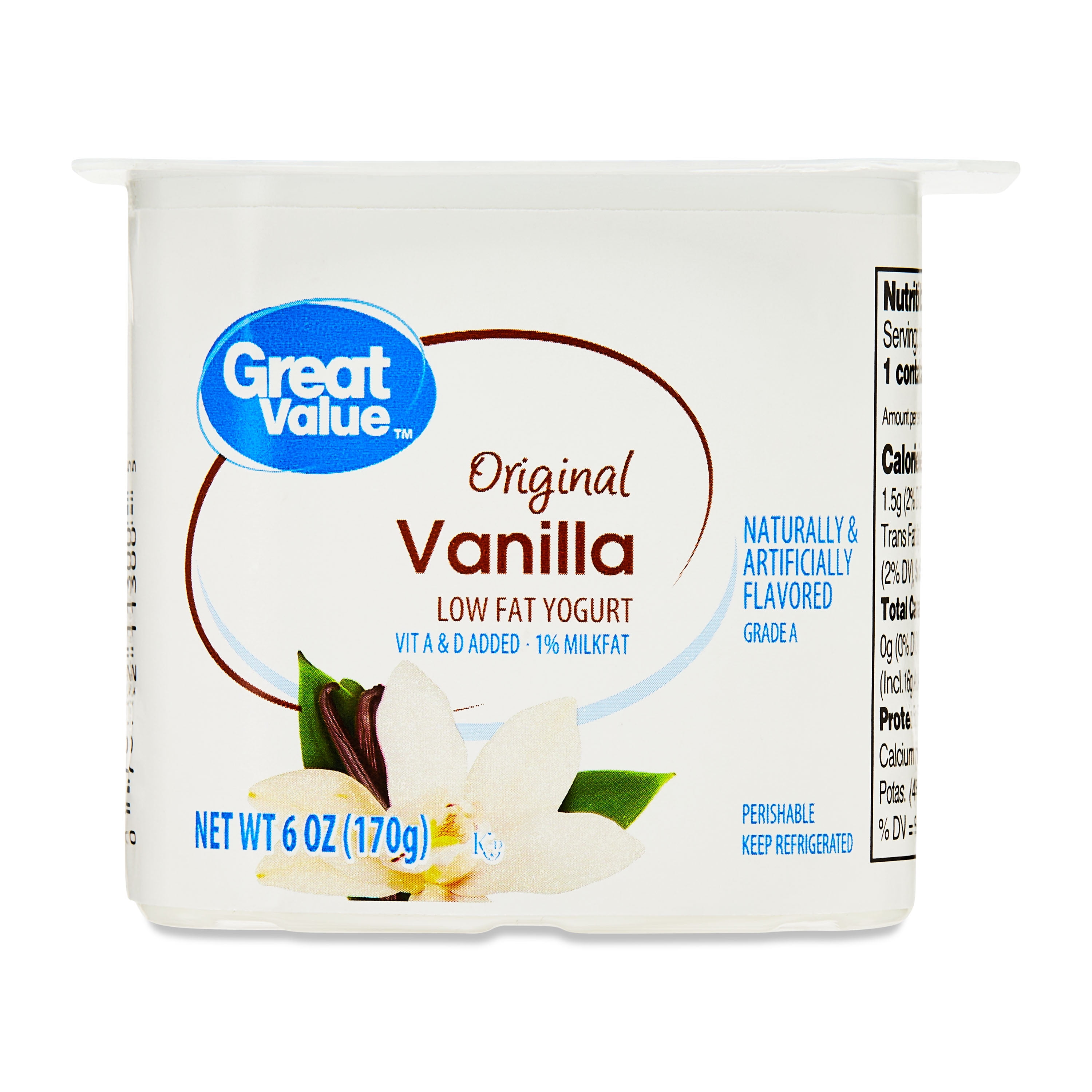 Great Value Vanilla Lowfat Yogurt 6oz with 120 Calories and 4g Protein ...