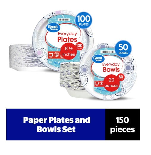 Great Value 8.5" Paper Plates and 20oz Paper Bowls Set - Walmart.com