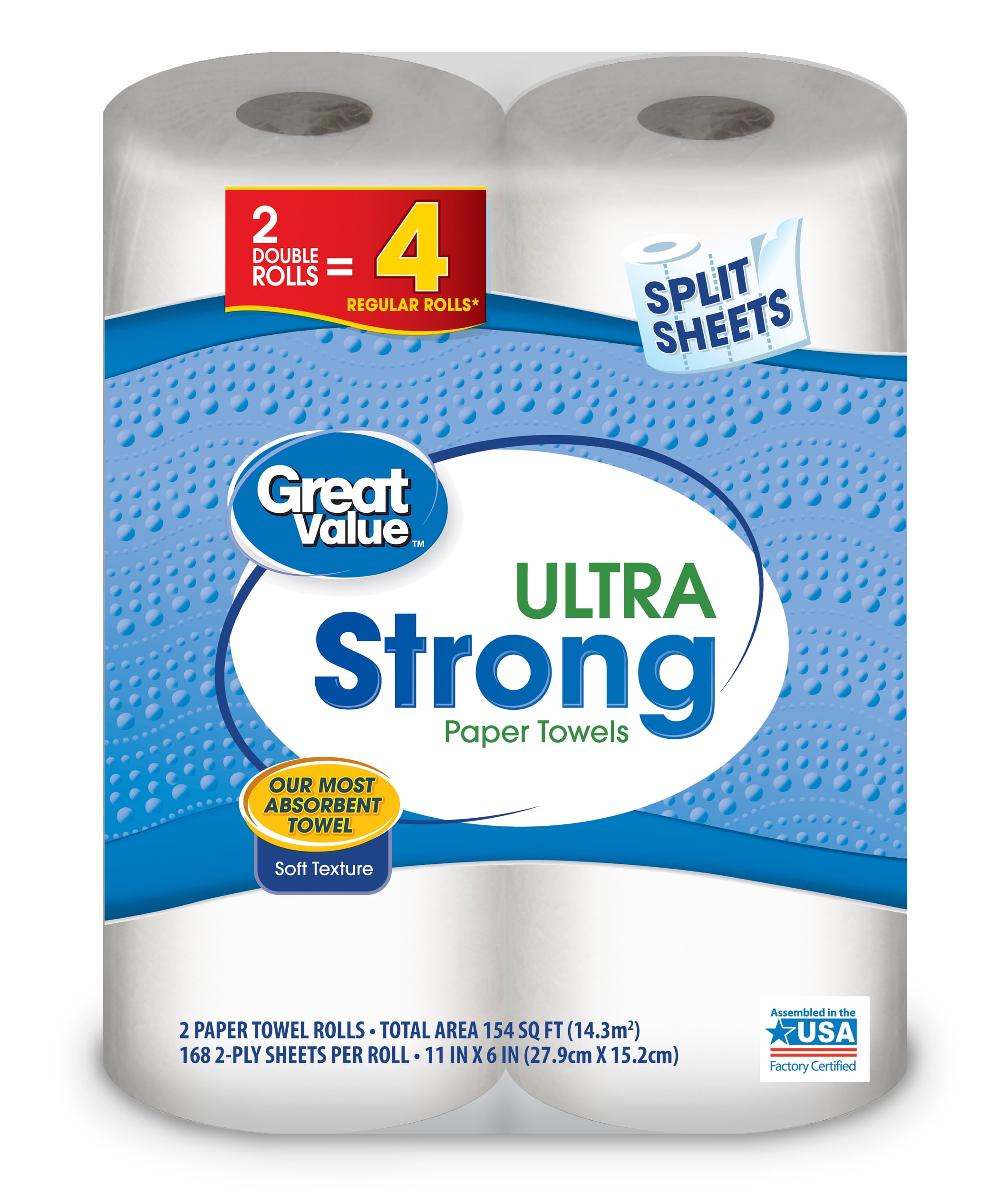 Great Value Paper Towels, Ultra Strong, 2 Count - Walmart.com