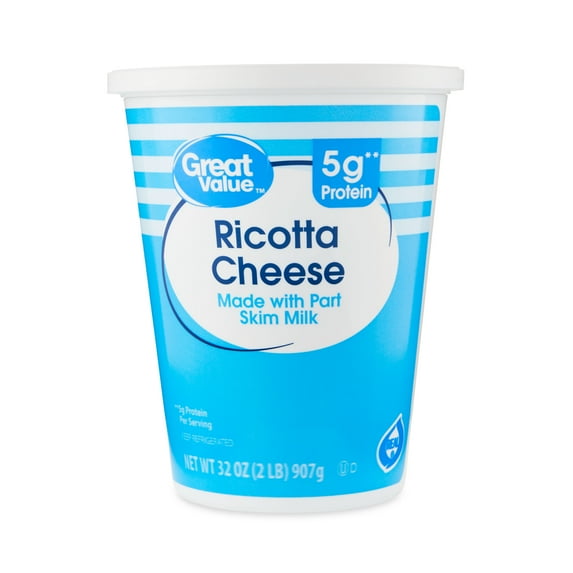 Great Value Part Skim Ricotta Cheese 32 oz Tub, Creamy Versatile for ...