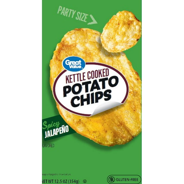 Great Value Party Size Kettle Cooked Jalapeno Flavor Potato Chips, 13.5 ...