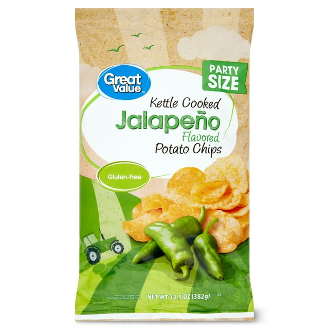 Great Value Party Size Kettle Cooked Jalapeno Flavor Potato Chips, 13.5 ...