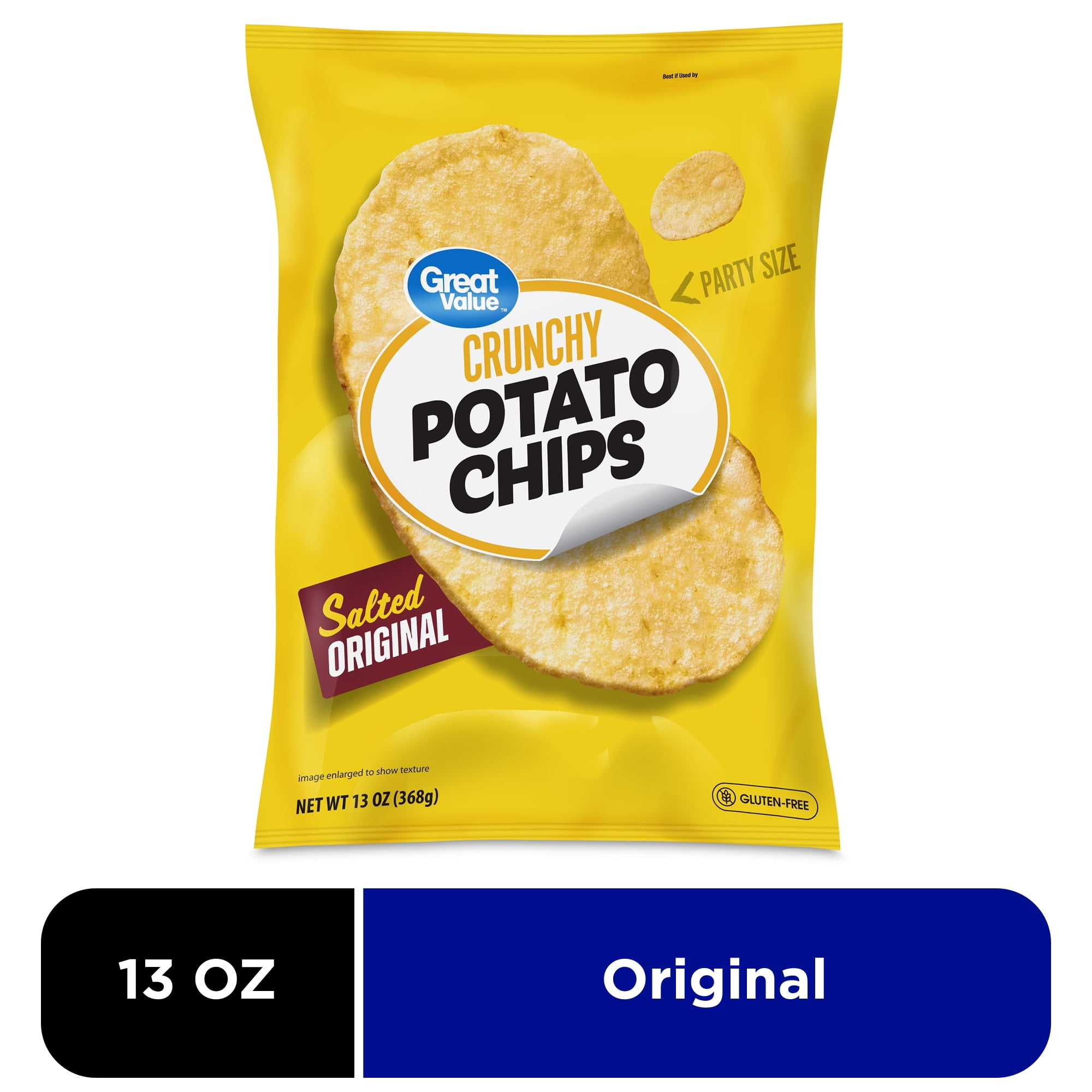 Great Value Party Size Original Potato Chips 13oz Bag, Crunchy Wavy ...