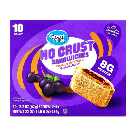Great Value Frozen Peanut Butter & Grape Jelly Sandwiches 22 oz 10 ...