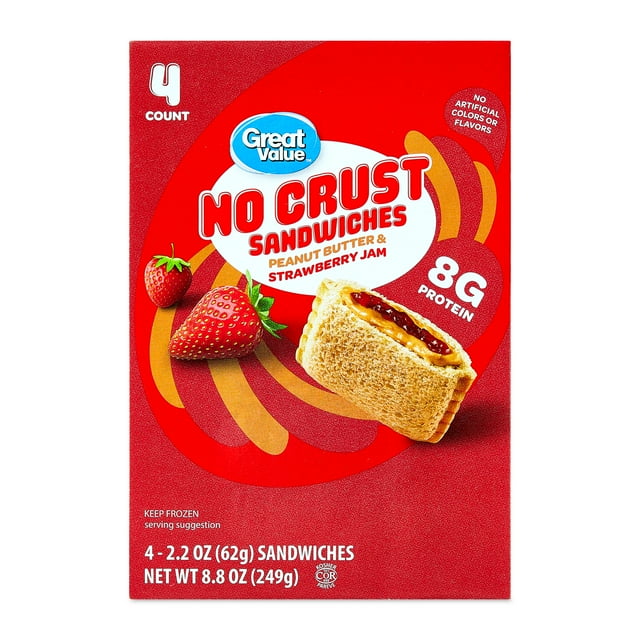 Great Value Peanut Butter & Strawberry Jam No Crust Sandwiches, 8.8 oz ...
