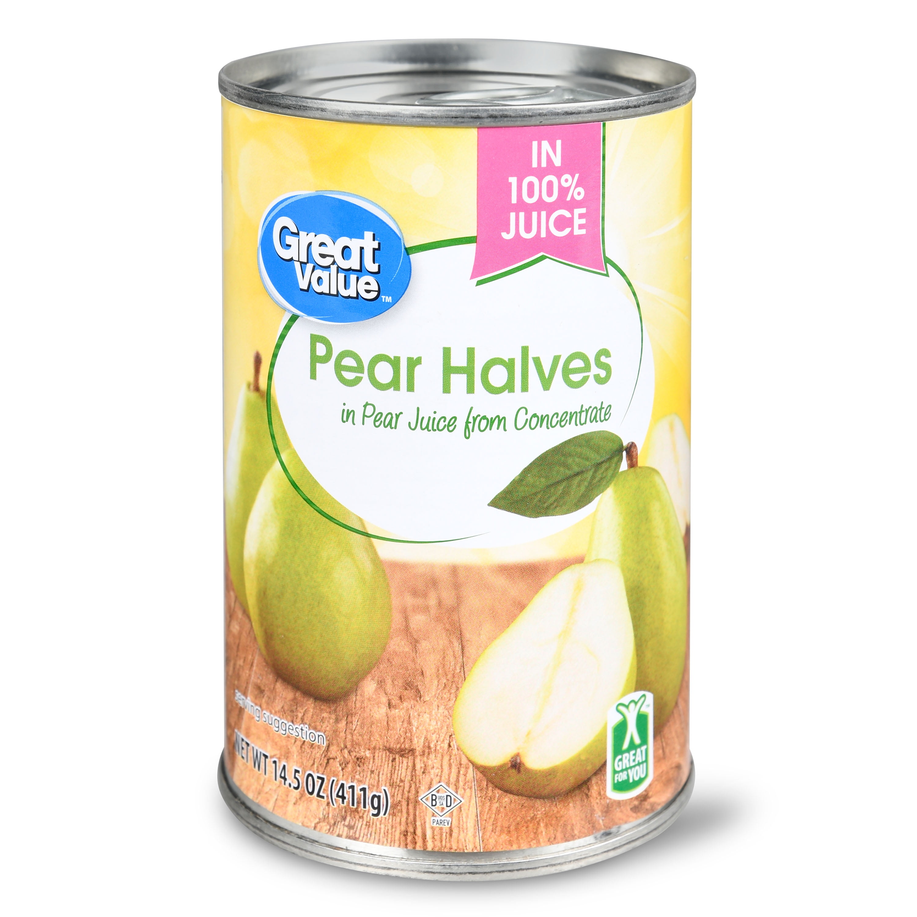 Great Value Pear Halves 14.5 oz in Pear Juice from Concentrate, Light ...
