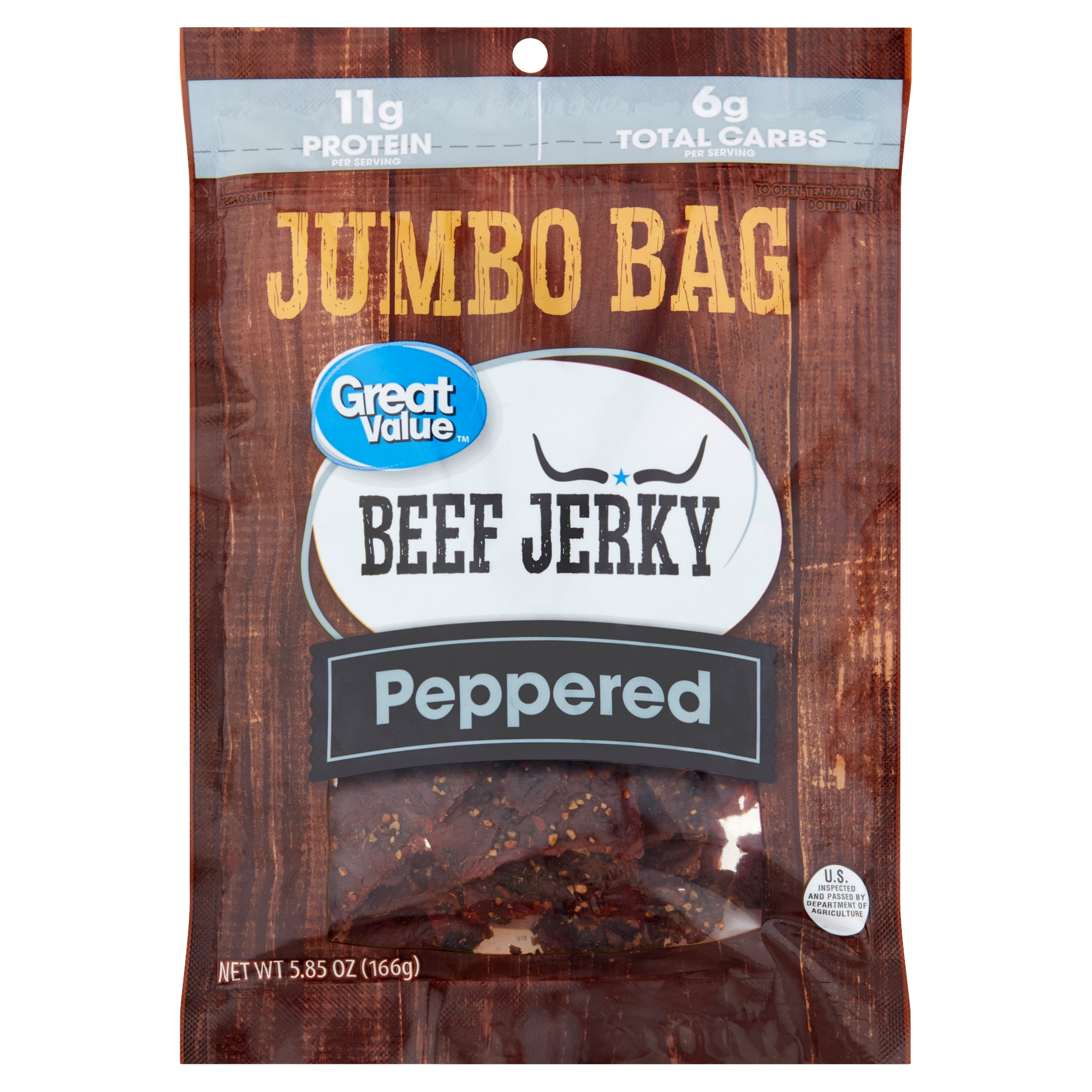 Great Value Peppered Beef Jerky Jumbo Bag, 5.85 oz. - Walmart.com