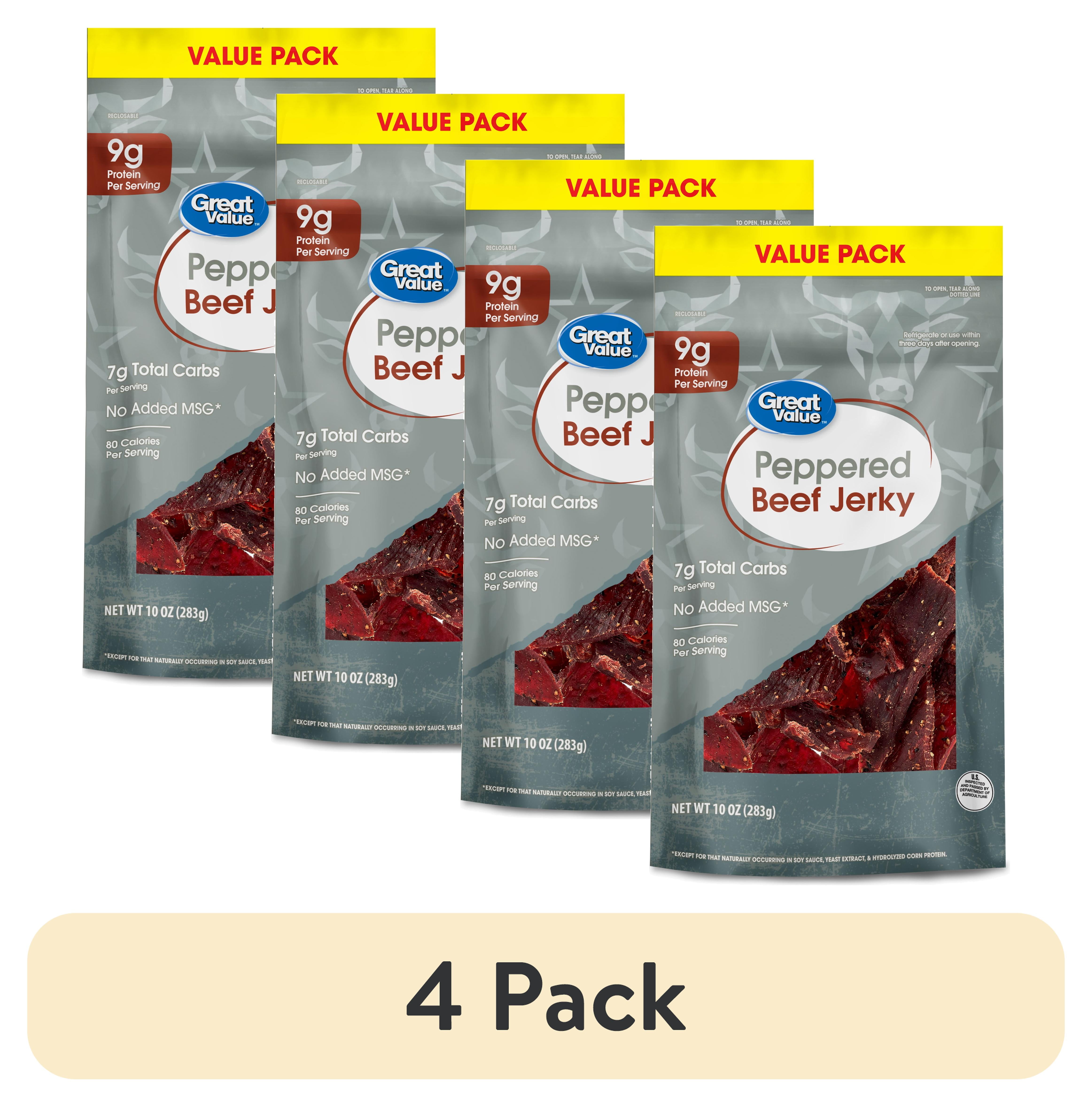 (4 pack) Great Value Peppered Beef Jerky Value Pack, 10 oz - Walmart.com