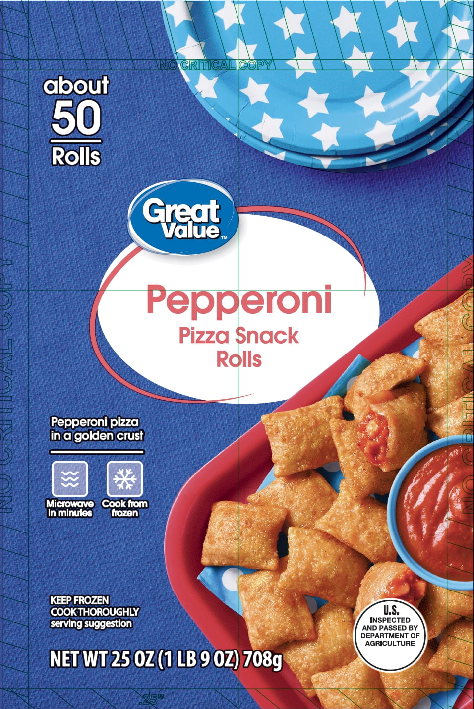 Great Value Pepperoni Pizza Snack Rolls, 50 ct, 25 oz, Frozen, Nut Free ...