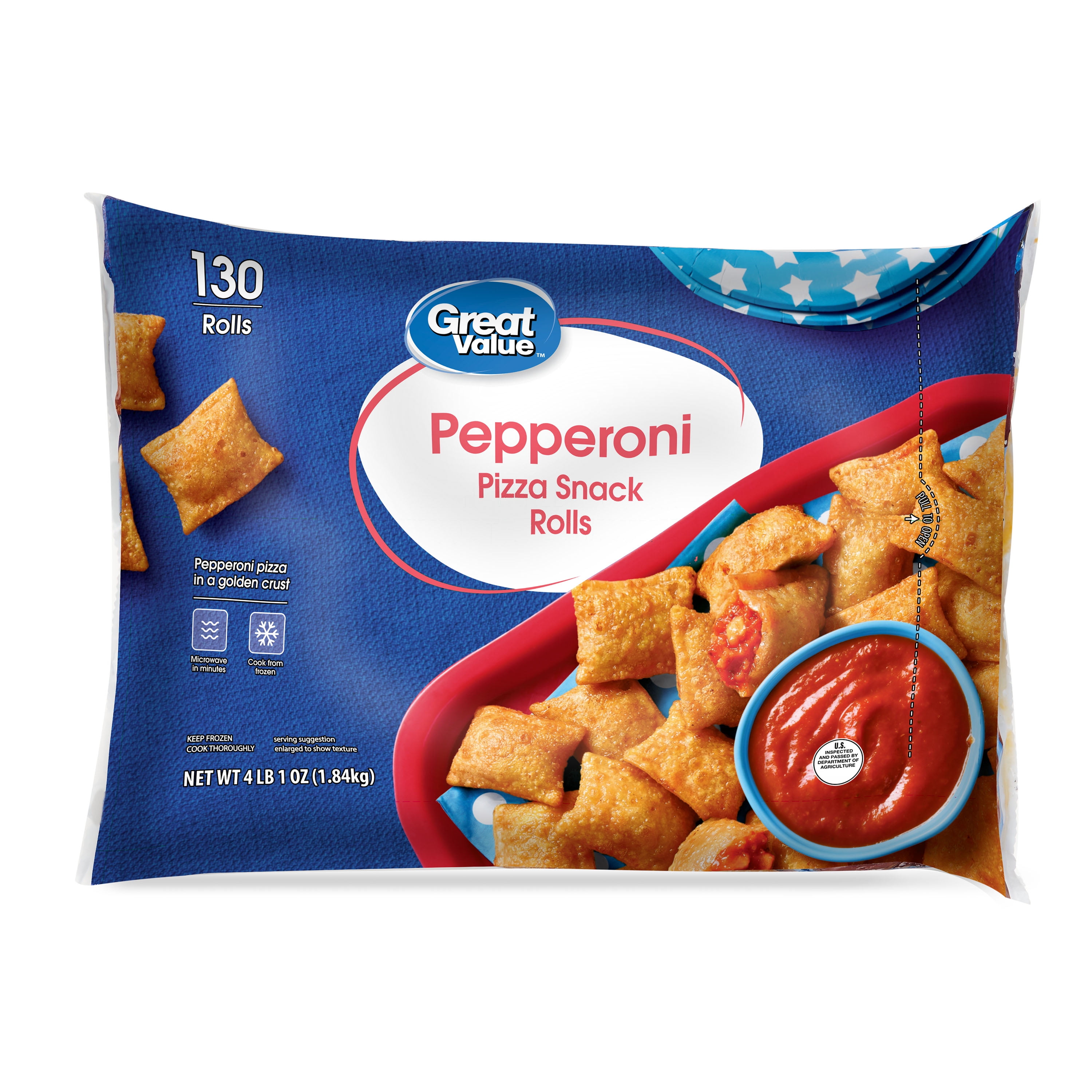 Great Value Pepperoni Pizza Snack Rolls, 65 oz, 130 Count Frozen ...
