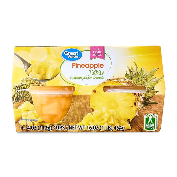 Great Value Pineapple Tidbits in Pineapple Juice 4 oz Portable Snack ...