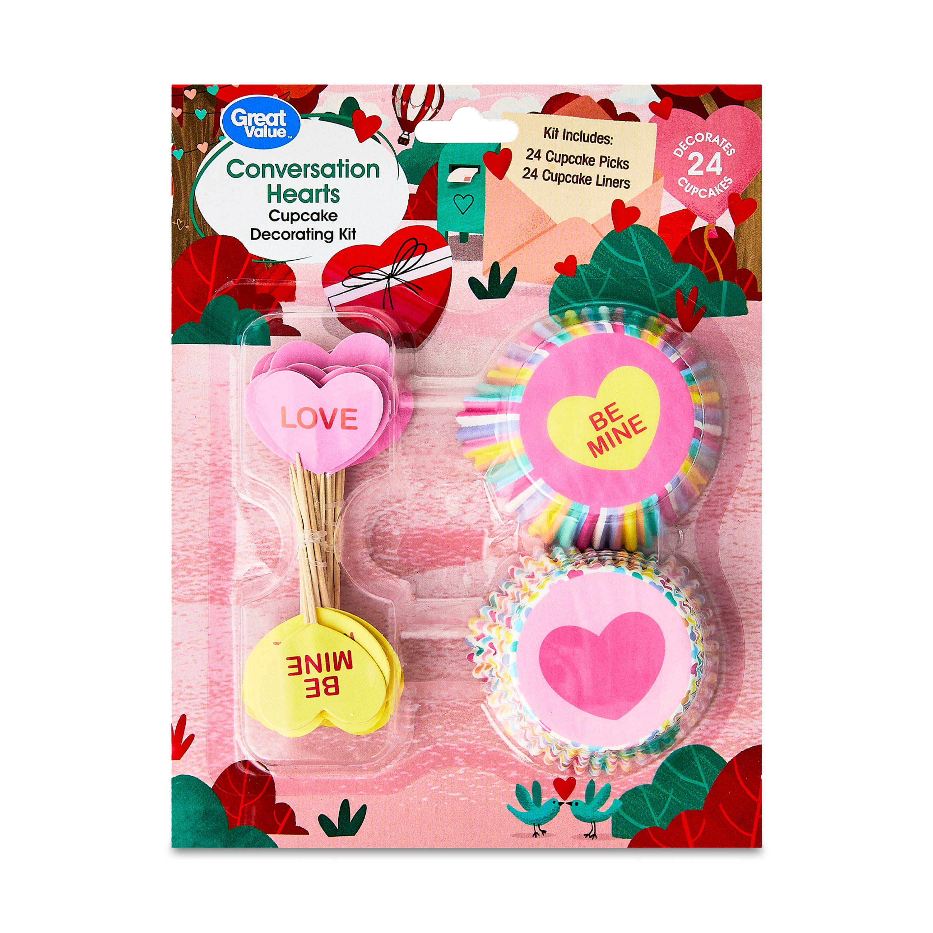 Great Value Pink Conversation Hearts Valentine’s Day Cupcake Decorating ...