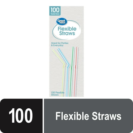 Great Value Disposable Plastic Flexible Straws, Neon, 100 Count ...