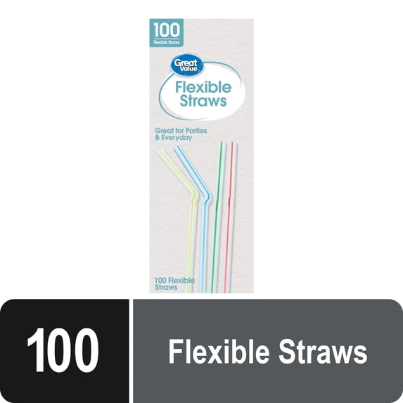 Great Value Plastic Disposable Flexible Straws Multi-Color 100 Count ...