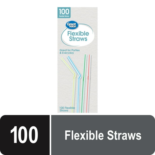 Great Value Plastic Disposable Flexible Straws, Multi-Color, 100 Count ...