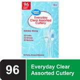Great Value Plastic Clear Assorted Cutlery 96 Count Forks Knives Spoons ...