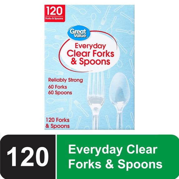 Great Value Plastic Clear Disposable Cutlery Combo, 120 Count Fork and ...