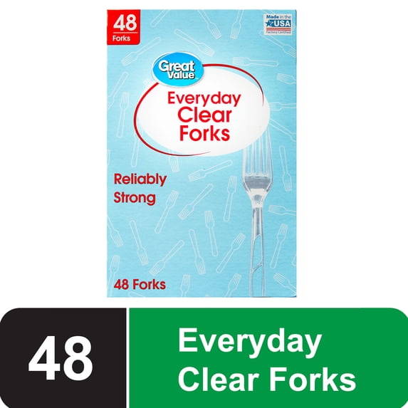 Great Value Plastic Clear Forks, 48 Count, Disposable, Food-Grade ...