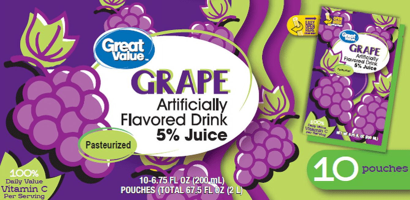 Great Value Pr Gv Grape Juice Pouch 10pk de 6.75oz - Walmart.com