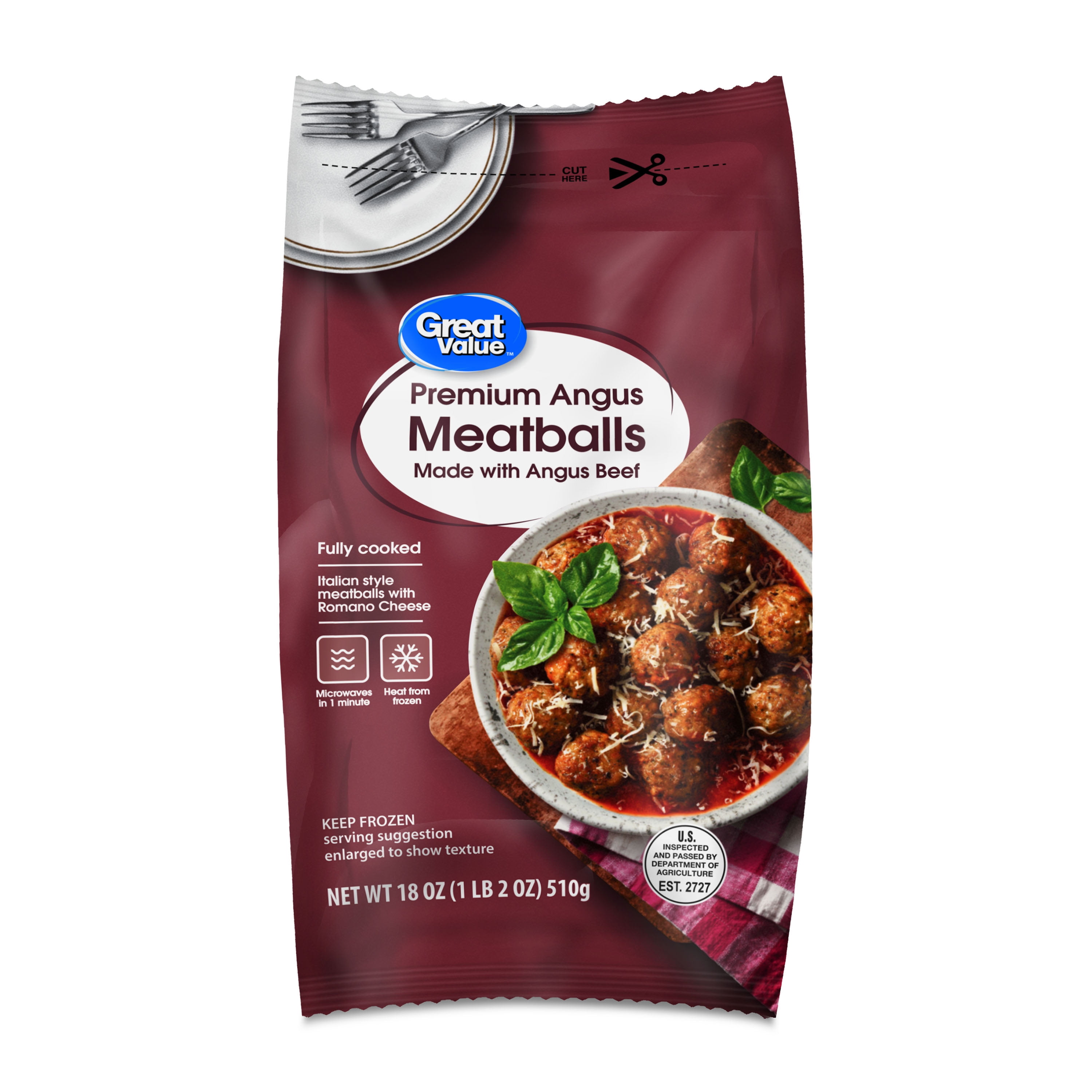Great Value Premium Angus Meatballs 18 oz Frozen Fully Cooked Made with ...