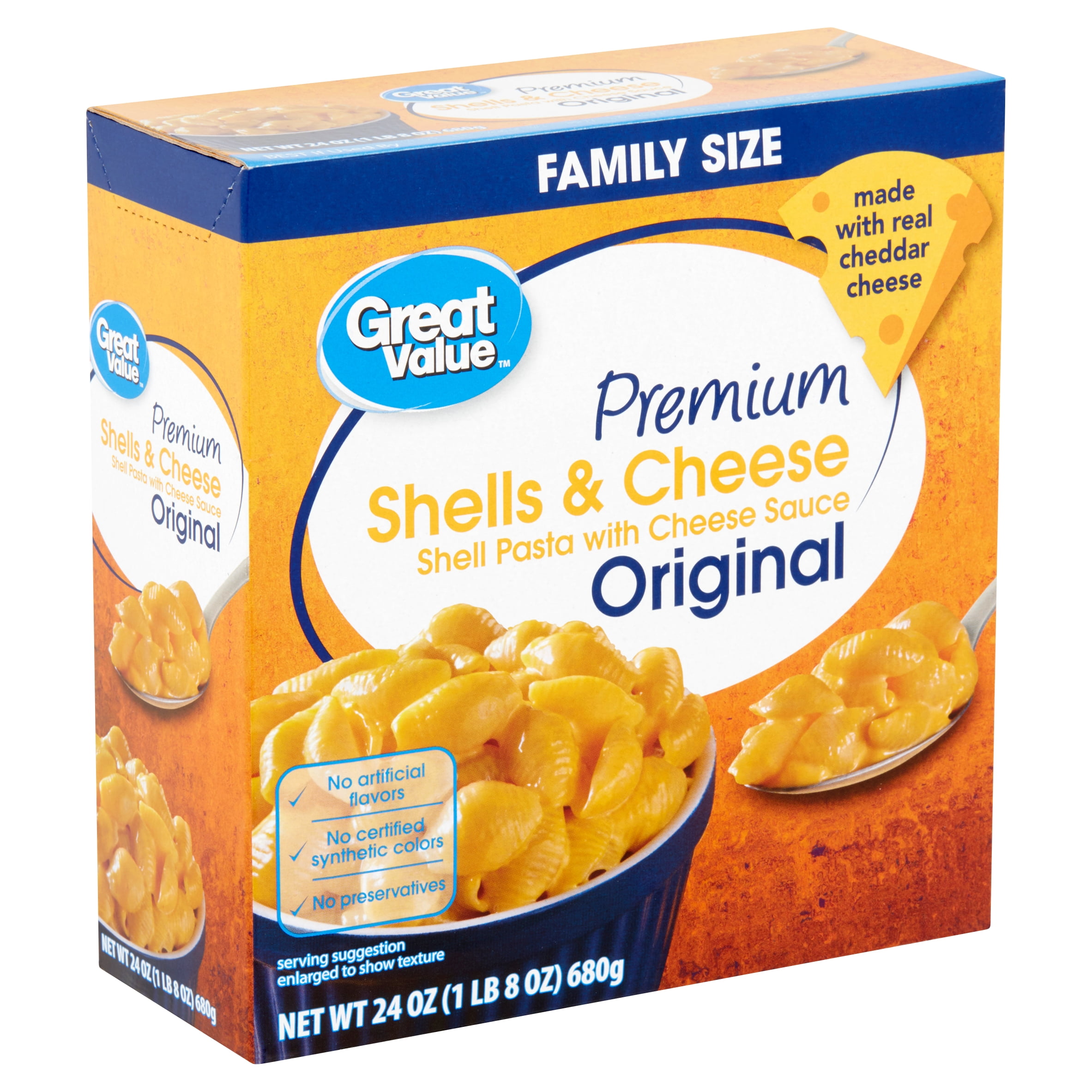 Great Value Premium Original Shells & Cheese Family Size, 24 oz Shelf ...