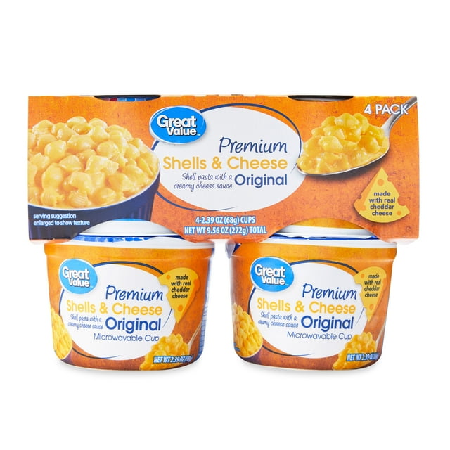 Great Value Premium Shells & Cheese Microwavable Cups, Original, 2.39 ...
