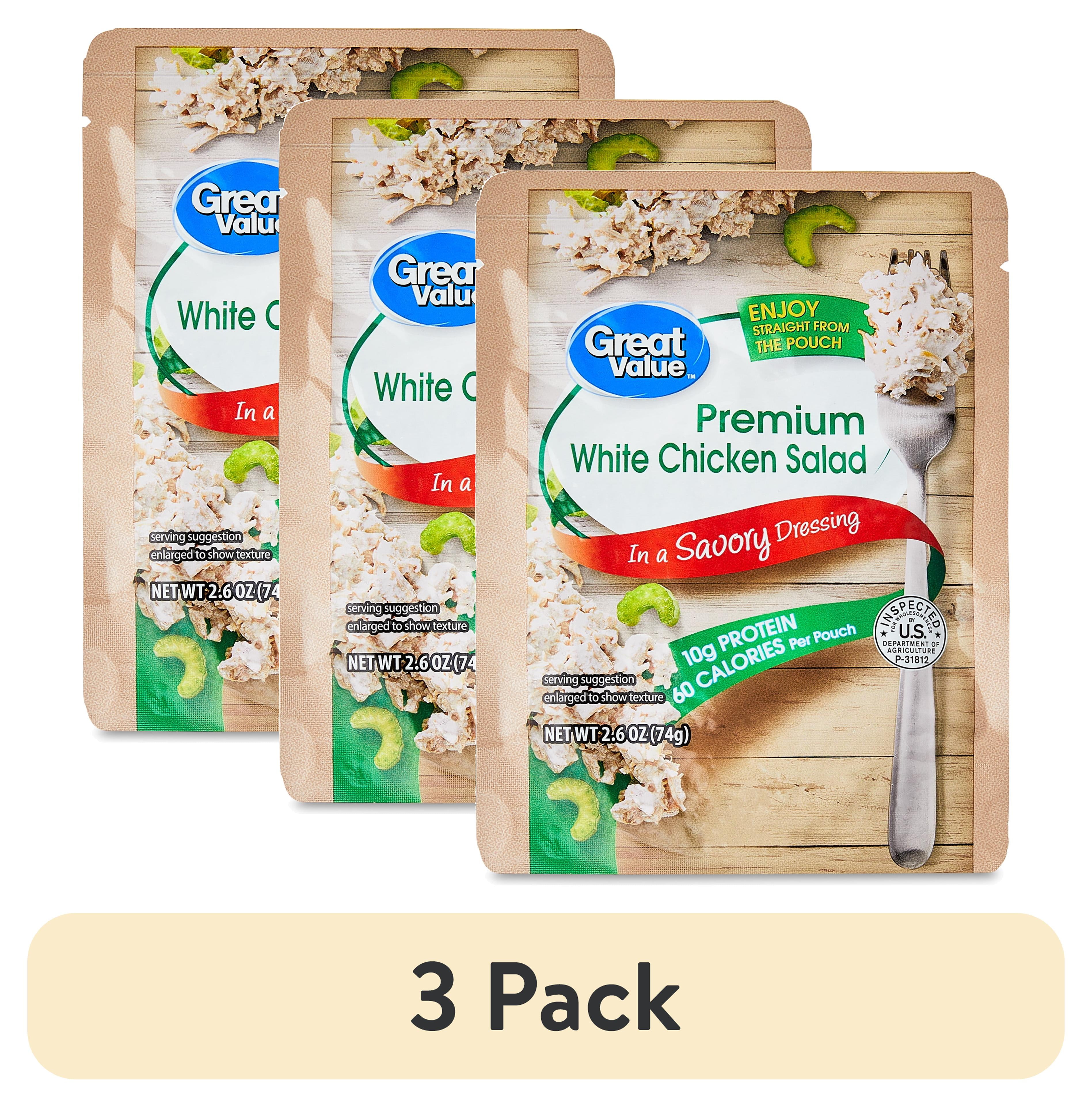 (3 pack) Great Value Premium White Chicken Salad Pouch, Ready-to-Eat, 2 ...