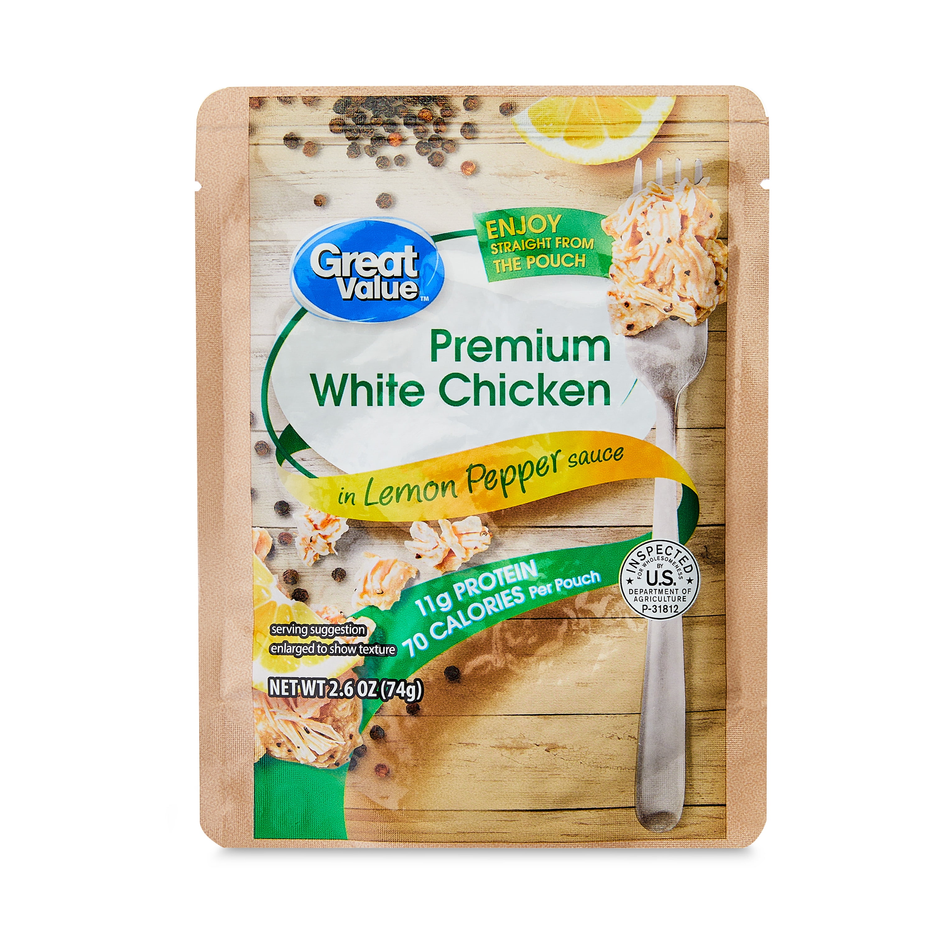 Great Value White Chicken in Lemon Pepper Sauce, 2.6 oz Pouch, Fully ...