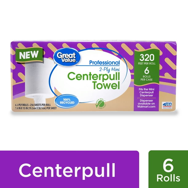 Great Value Professional 2-Ply Mini Centerpull Paper Towel Rolls, 6 ...