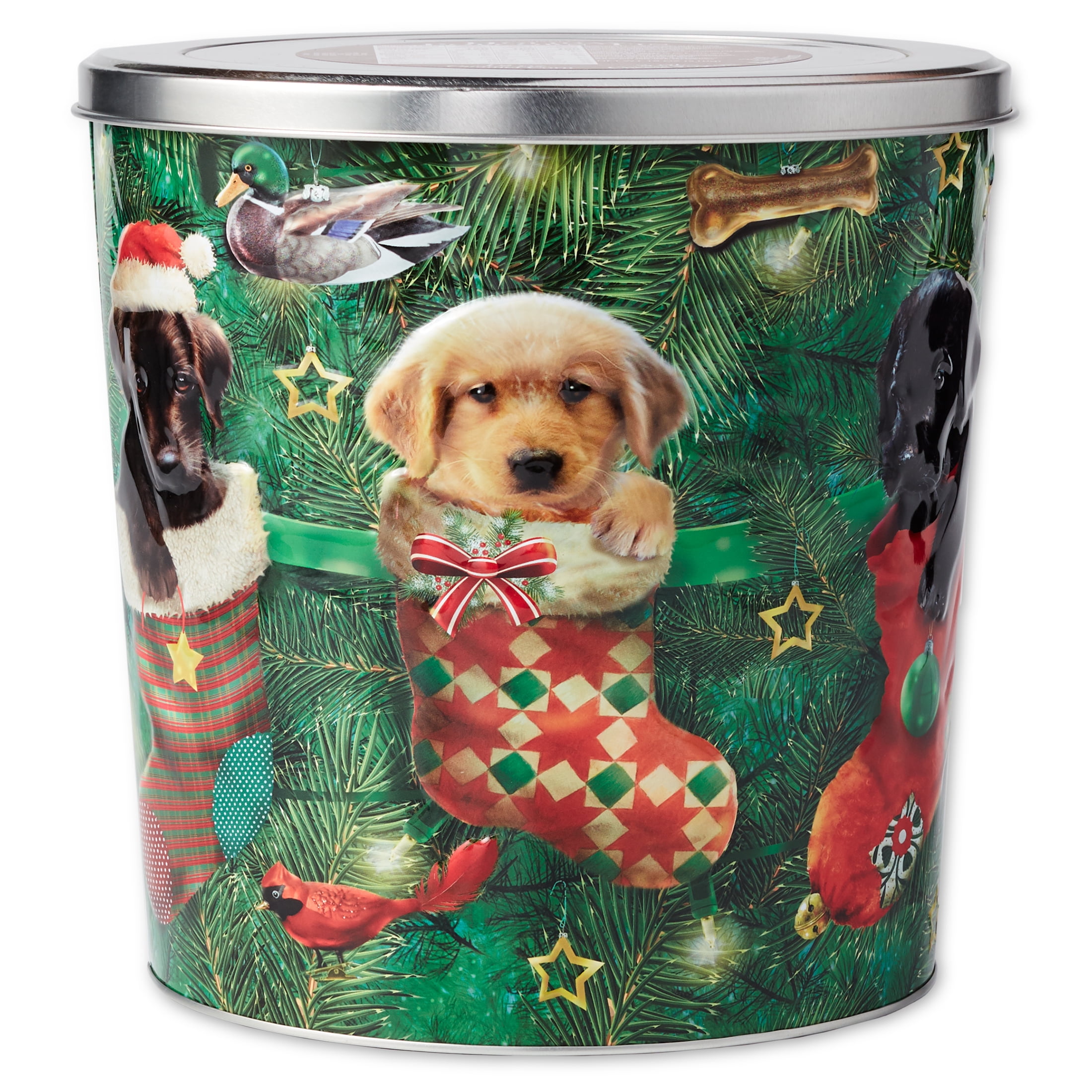 Great Value Puppies in Christmas Tree Stocking Popcorn Tin, Caramel ...