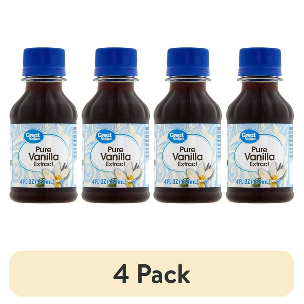 (4 pack) Great Value Pure Vanilla Extract, 4 fl oz (Liquid, Ambient ...