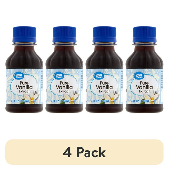 (4 pack) Great Value Pure Vanilla Extract, 4 fl oz (Liquid, Ambient ...