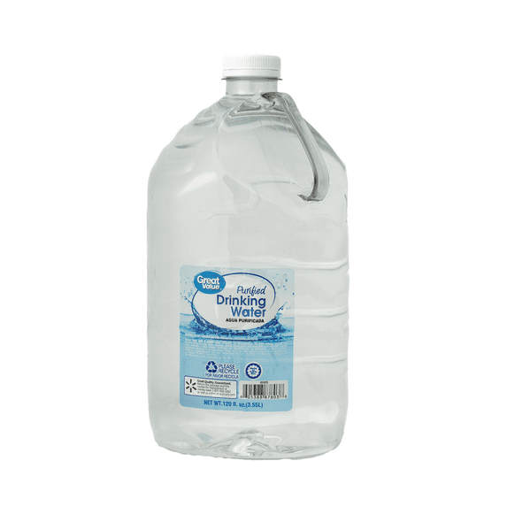 Great Value, Purified Drinking Water, Plastic Bottle Recyclable, Net Wt. 120 fl. oz. (3.55 L), 4 ...