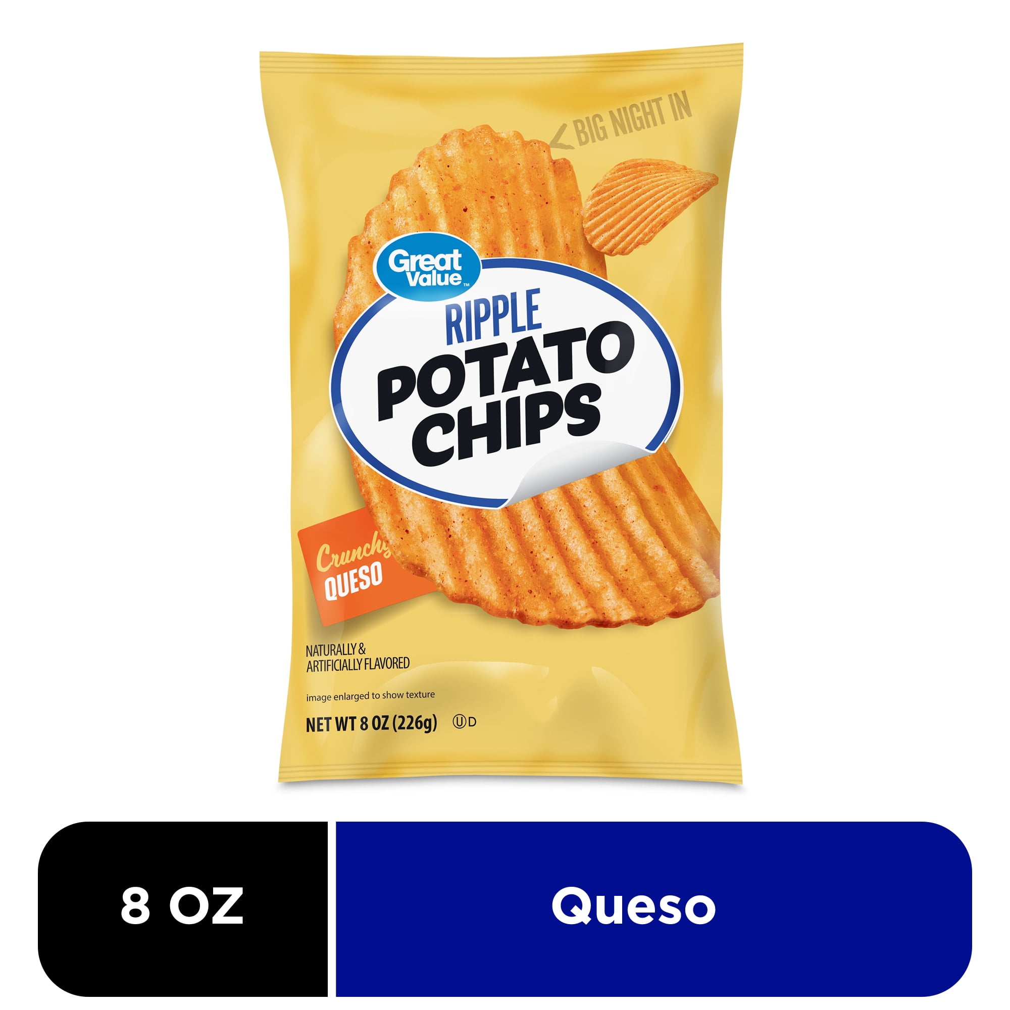 Great Value Queso Rippled Potato Chips 8 oz Cheesy Snack Perfect for ...