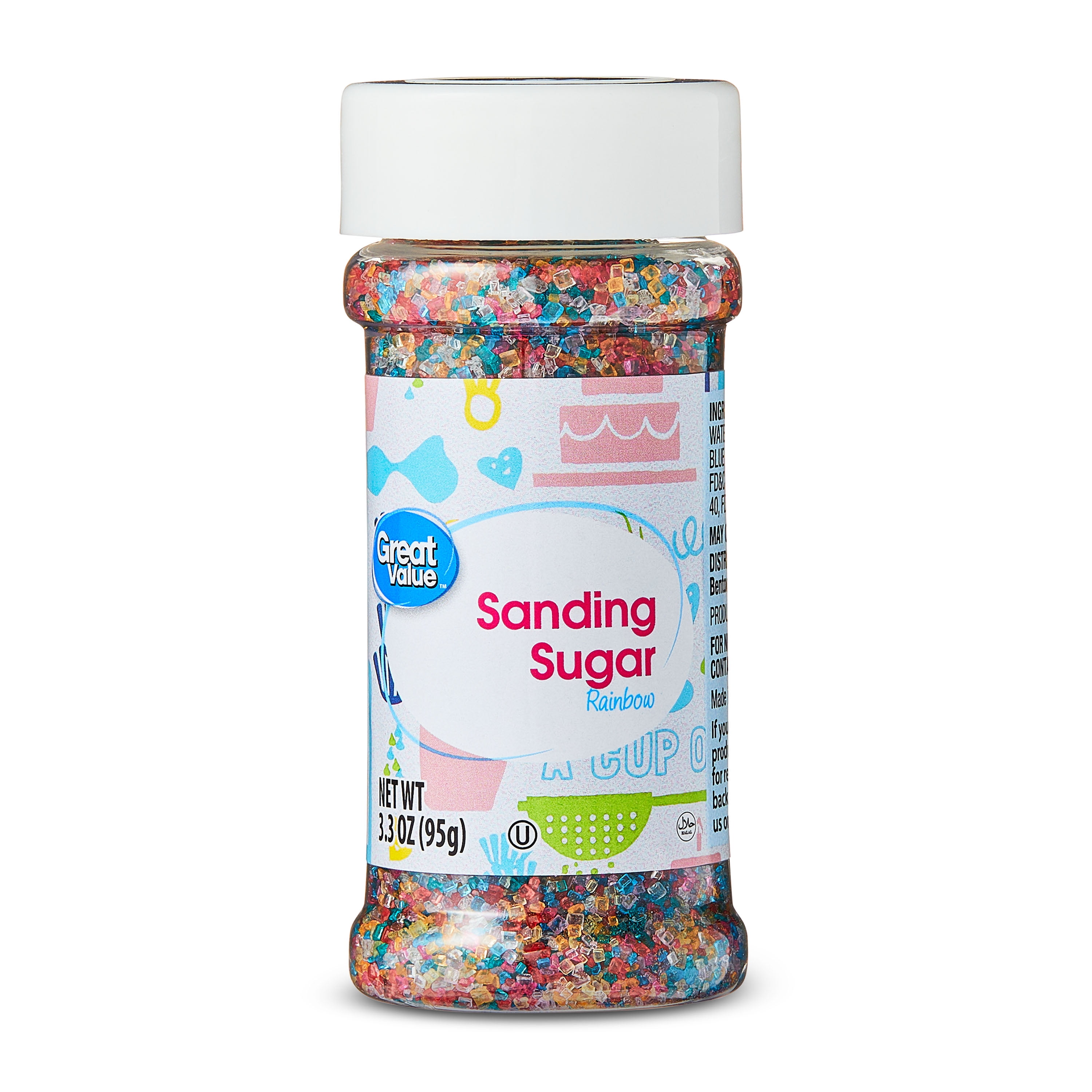Great Value Rainbow Sanding Sugar 3.3 oz Vibrant Multi-Colored Food ...