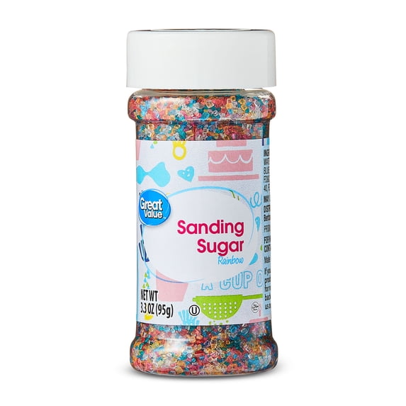Great Value Rainbow Sanding Sugar 3.3 oz Vibrant Multi-Colored Food ...