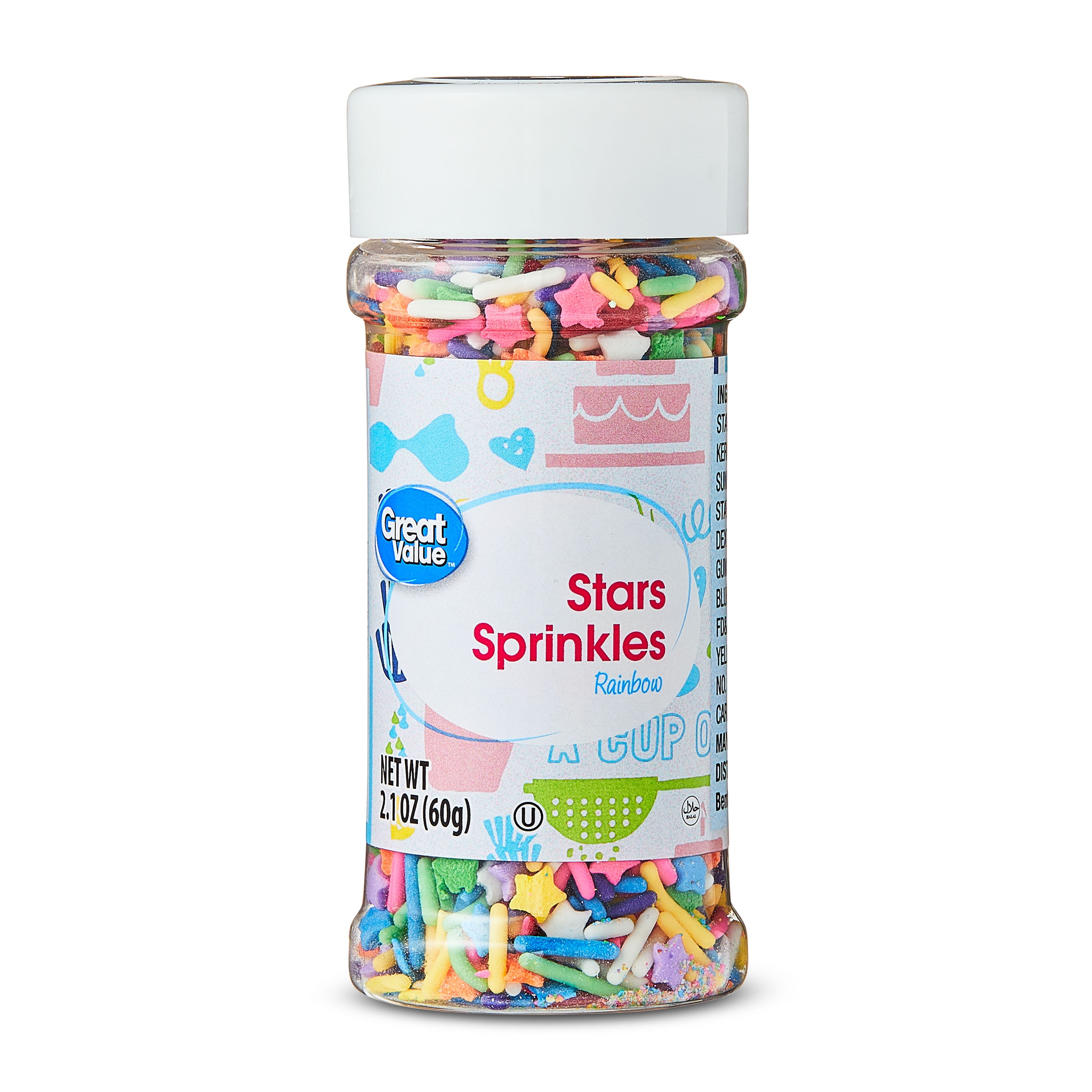 Great Value Rainbow Stars Sprinkles 2.1 oz Bright Multicolored Star and ...