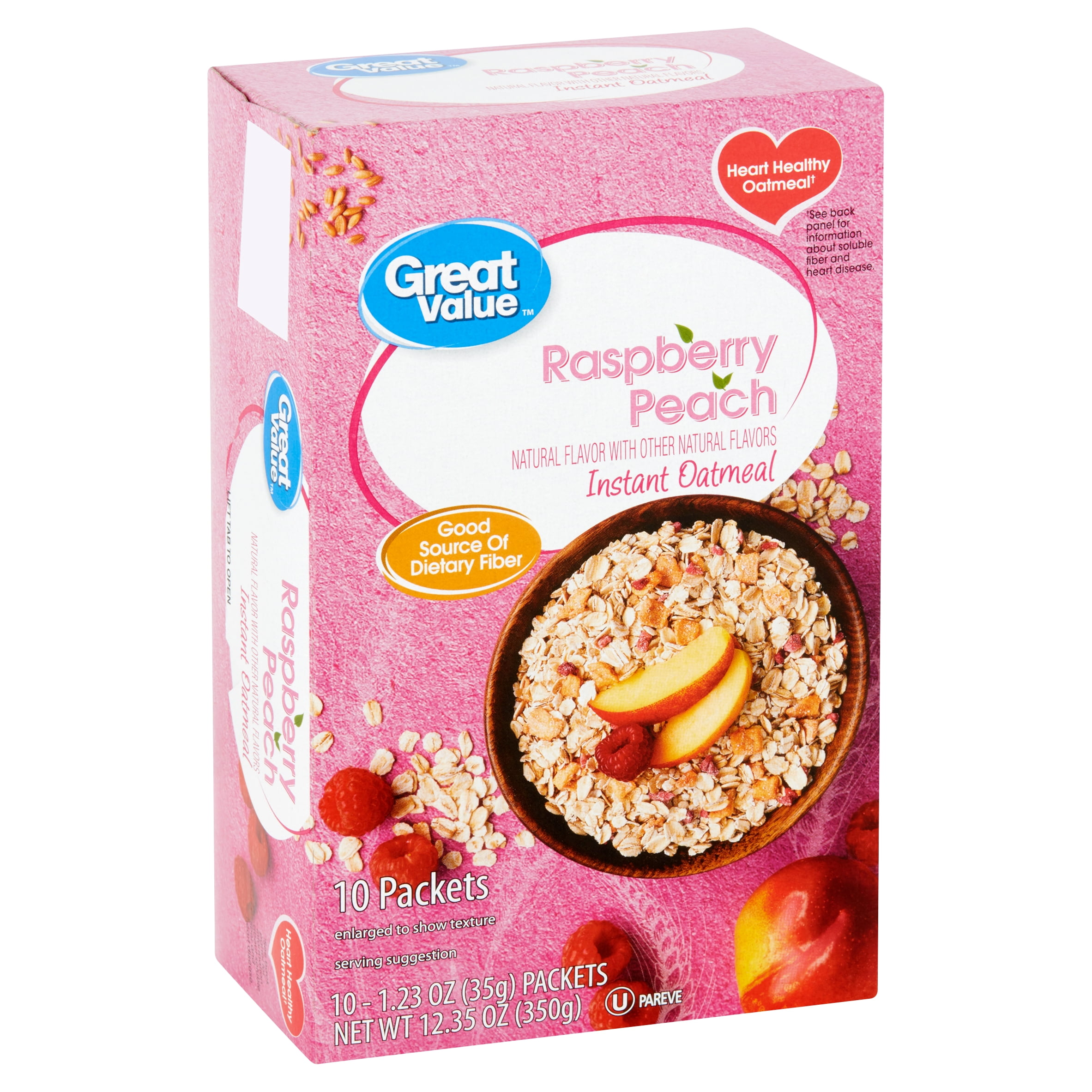 Great Value Raspberry Peach Instant Oatmeal, 1.23 oz, 10 count ...