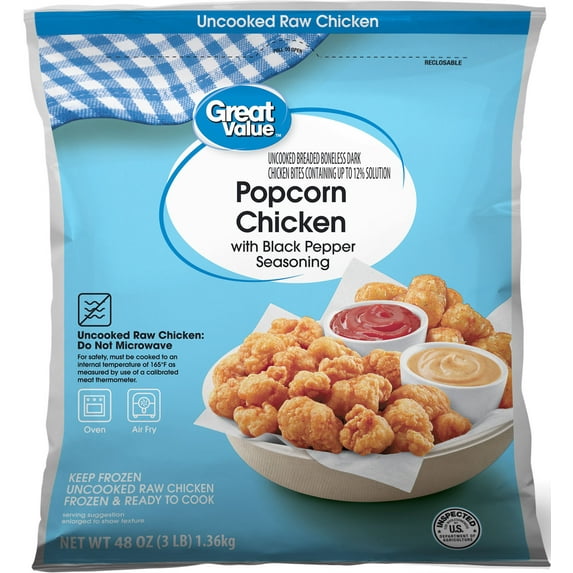 Great Value Popcorn Chicken 3 lbs, Ready to Cook, 11g Protein, Frozen ...