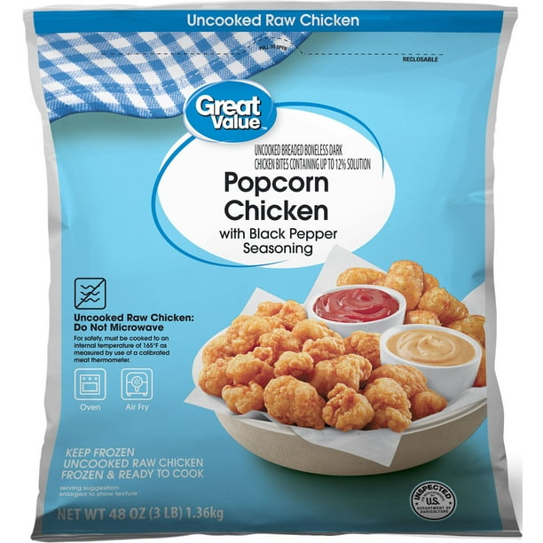 Great Value Ready to Cook Popcorn Chicken, 11g Protein, Frozen, 3 lbs ...