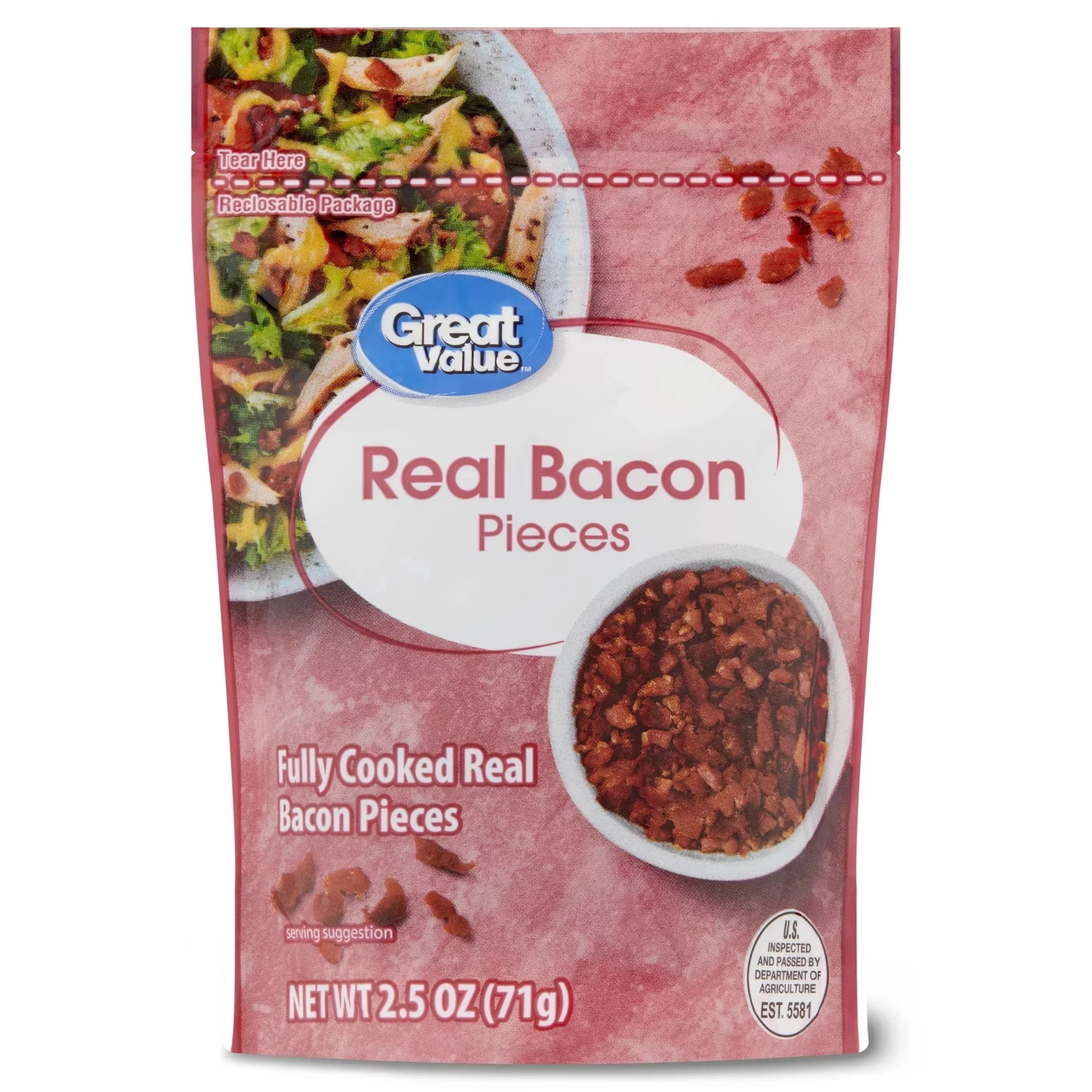 Great Value Real Bacon Pieces 2.5 oz - Premium Pork Bacon with Protein ...