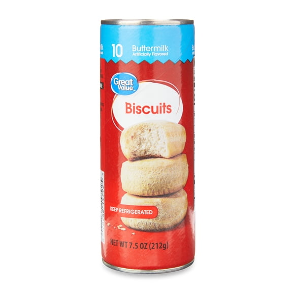 Great Value Flaky Buttermilk Biscuits, 7.5 oz, 10 Count, Soft Biscuit ...