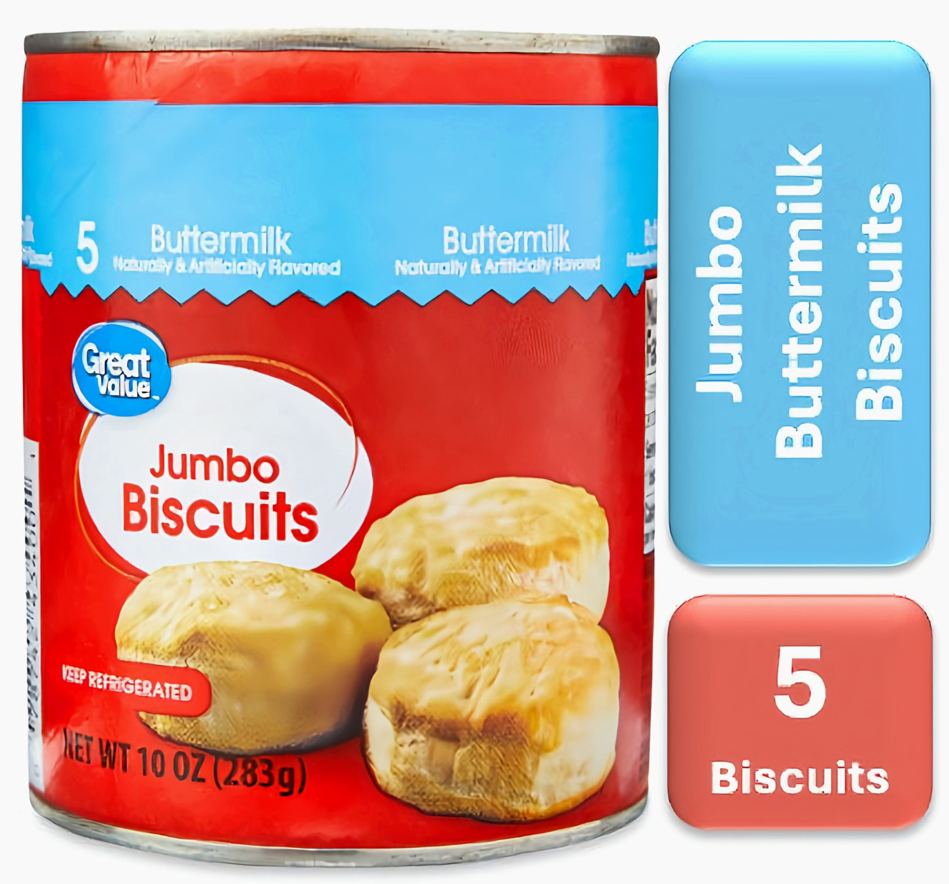 Great Value Jumbo Buttermilk Biscuits 10 oz 5 Count Flaky Baked ...