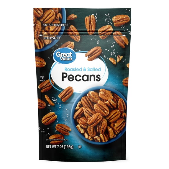 Great Value Roasted & Salted Pecans 7 oz, Gluten-Free, Healthy Fats ...