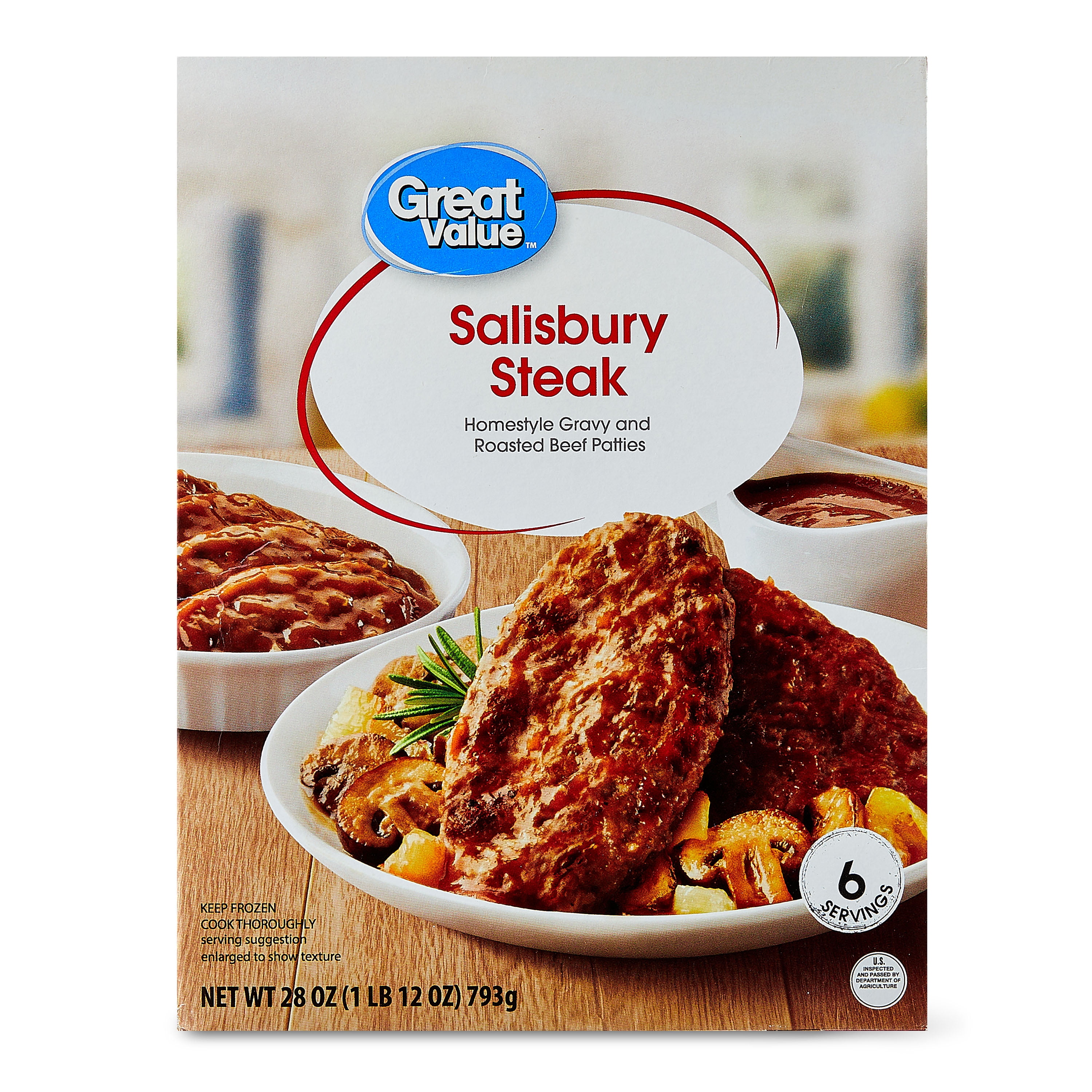 Great Value Salisbury Steak 28oz Frozen with Mushroom Onion Gravy and ...