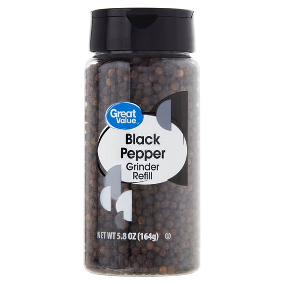 Great Value Black Pepper Refill Bottle, 5.8oz, Whole Peppercorns for ...