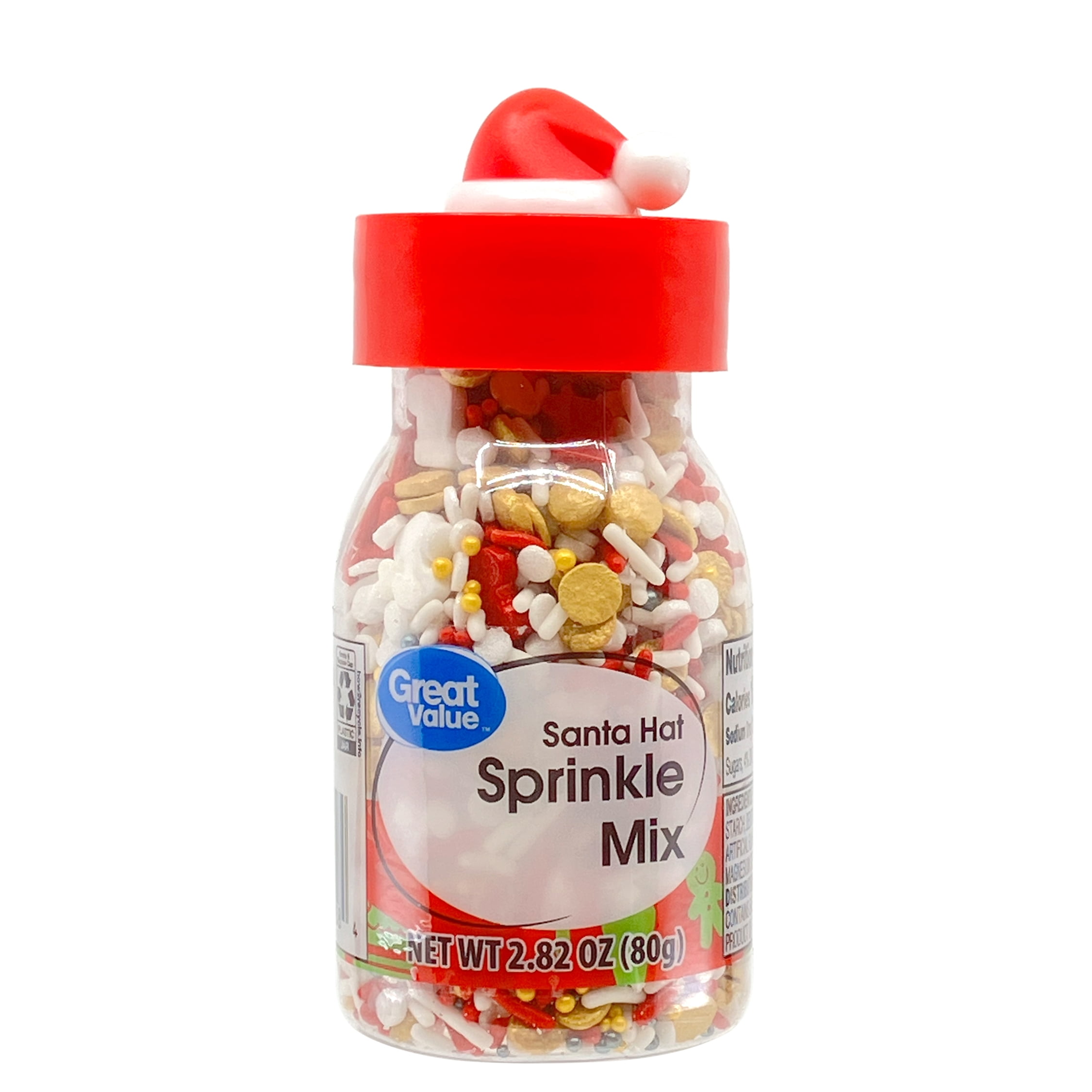 Great Value Santa Hat Holiday Red and Gold Dessert Sprinkles, 2.82 oz ...