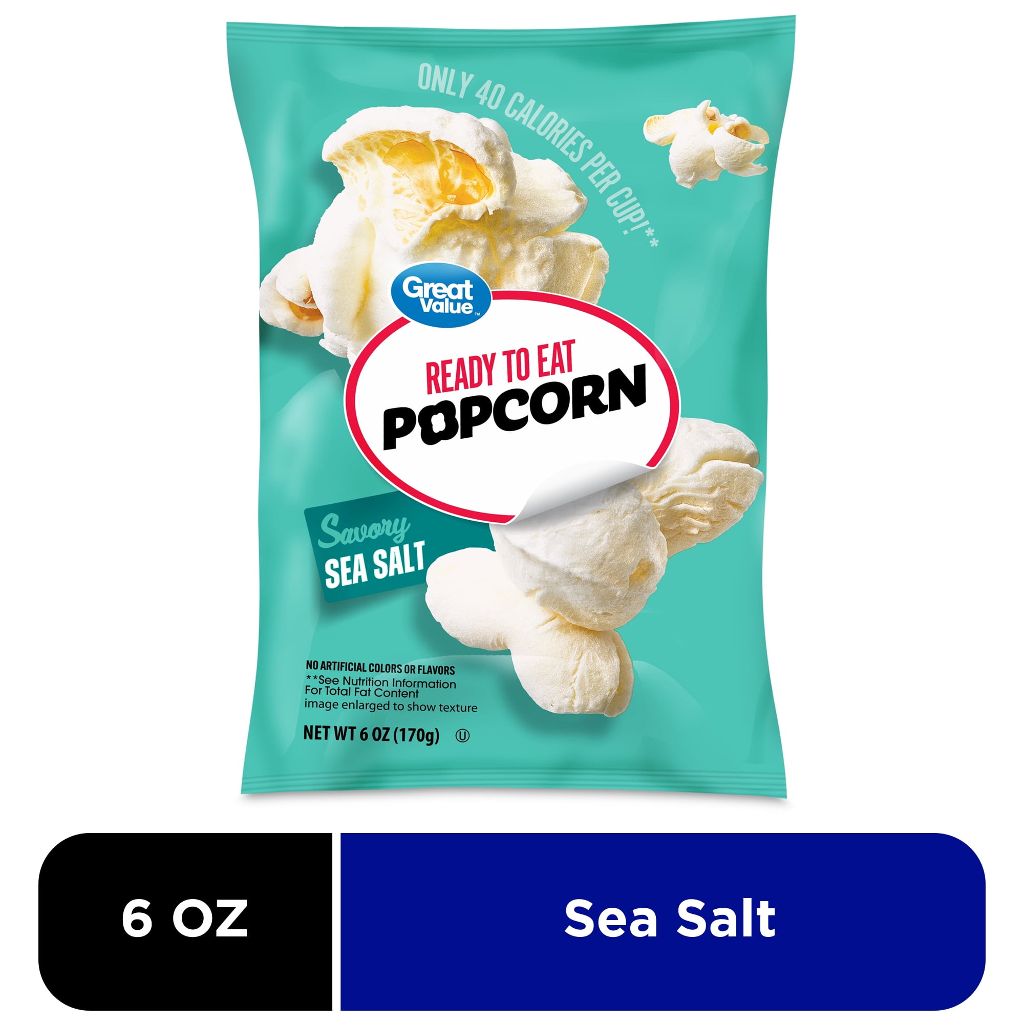 Great Value Sea Salt Popcorn 6 oz Ready-to-Eat Whole Grain Snack with ...