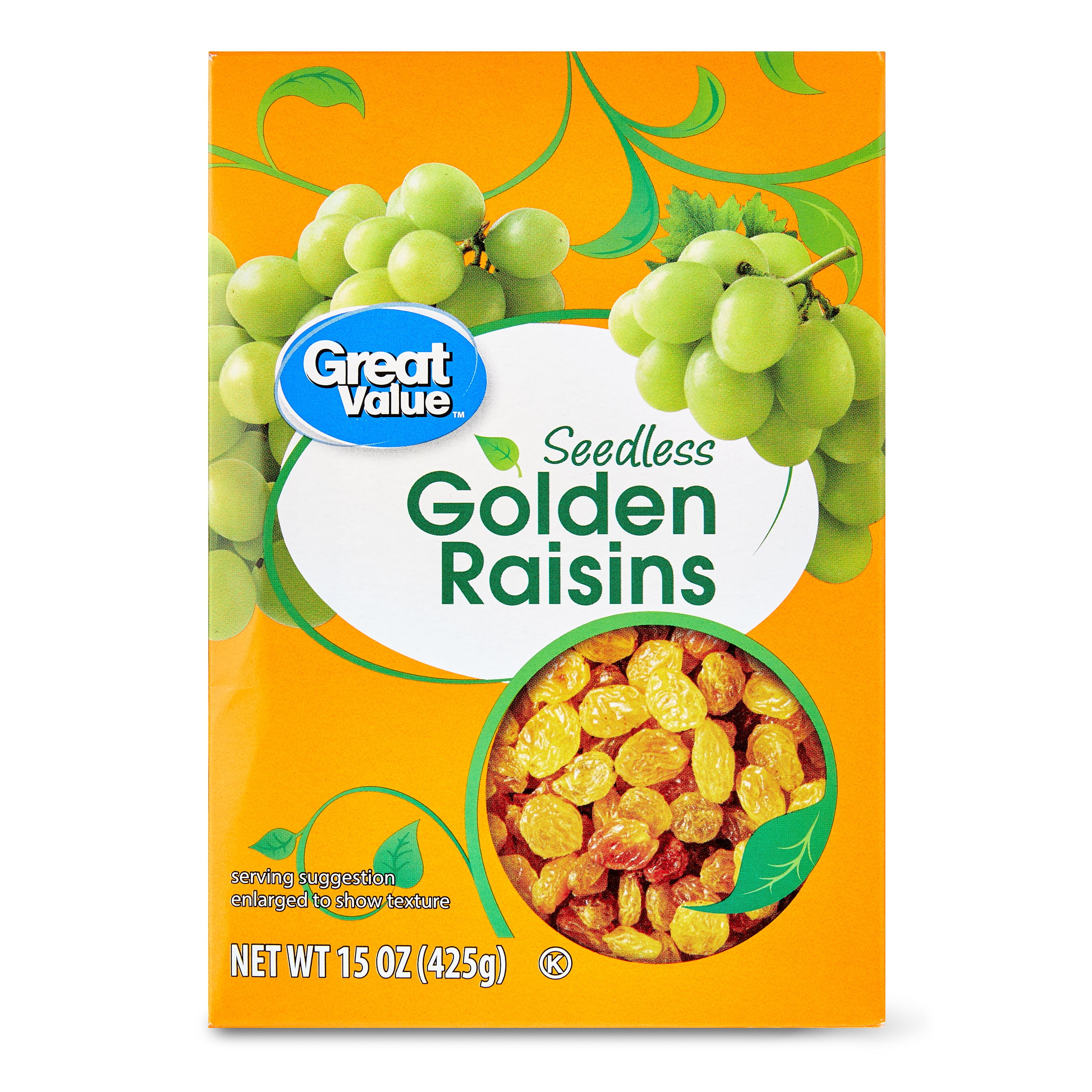 Great Value Seedless Golden Raisins 15 oz Carton Natural Snack for ...