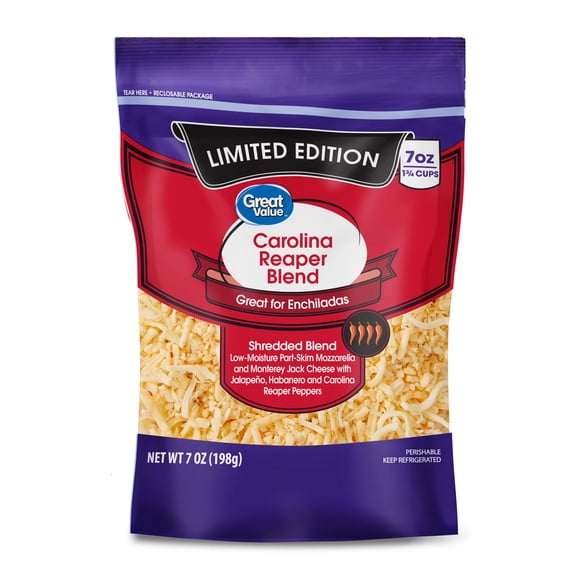 Great Value Spicy Shredded Cheese with Carolina Reapers Jalapenos ...